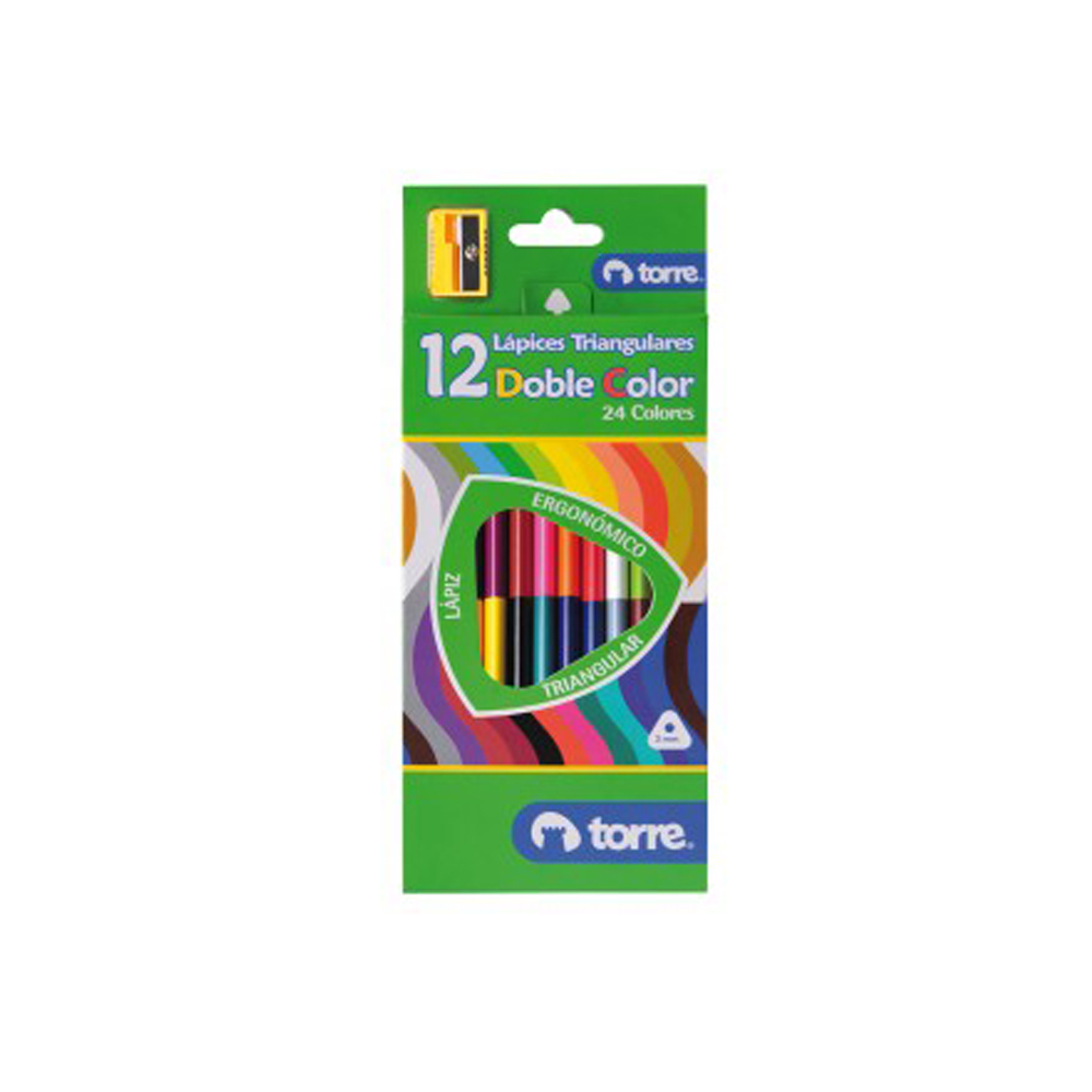 Lápices de Colores Doble Punta Triangular 24 Colores Torre – OfficePro